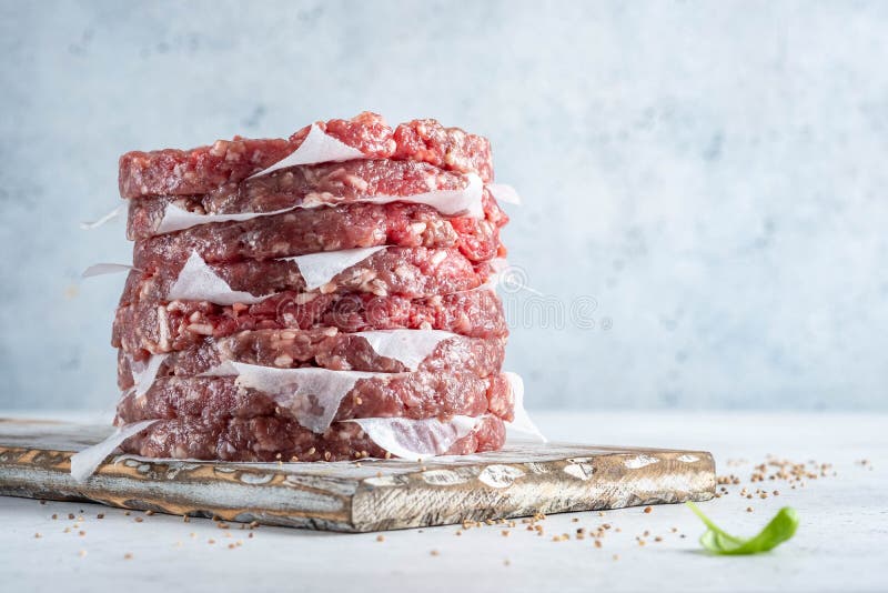 Stack of Fresh Raw Burger Patty Stock Photo - Image of cuisine, heap ...