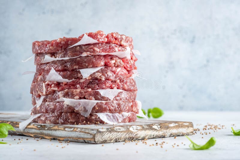 Stack of Fresh Raw Burger Patty Stock Image - Image of paper, food ...