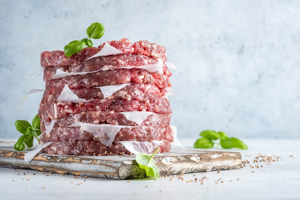 Stack of Fresh Raw Burger Patty Stock Image - Image of burger, white ...