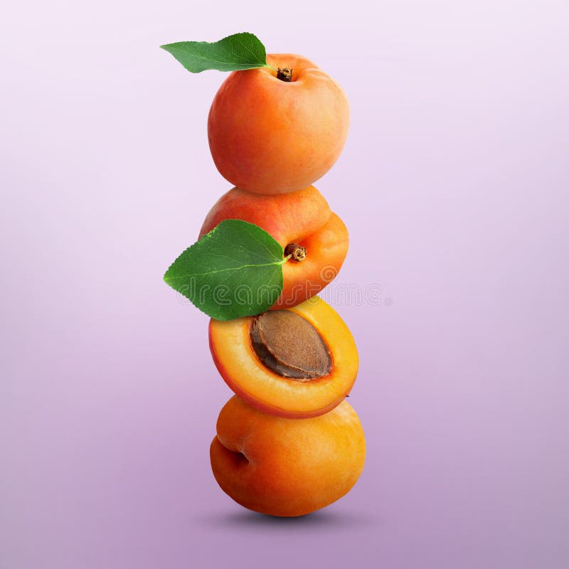 Stack of Fresh Ripe Apricots on Light Violet Gradient Background Stock ...