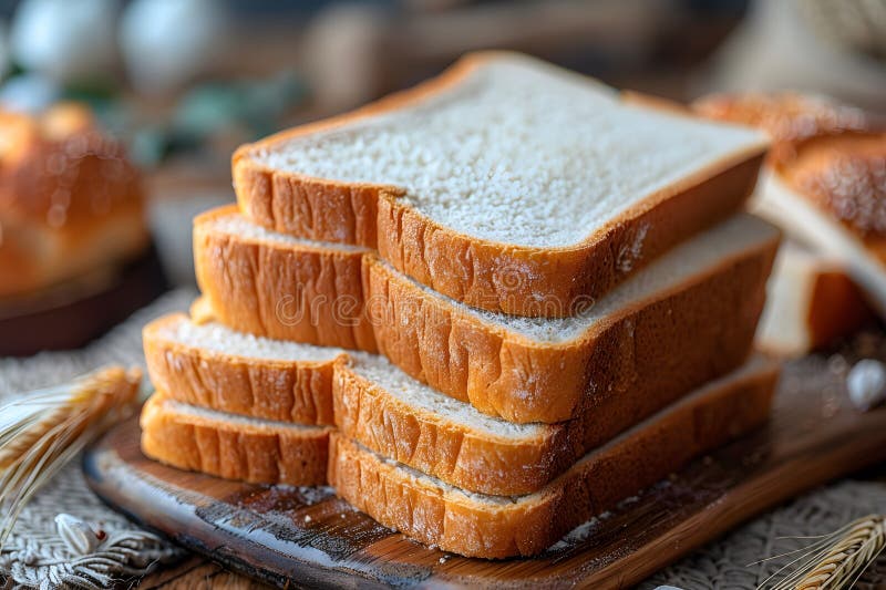 Stack of Fresh Sliced Bread on Wooden Board for Breakfast and Baking ...