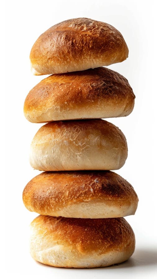 Stack of Freshly Baked Bread Rolls, Vertical Close-up. Bakery Concept ...