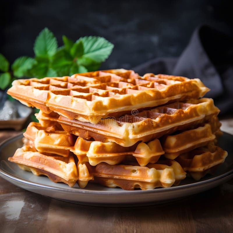 Crispy Waffles Stacked High Stock Illustration - Illustration of ...