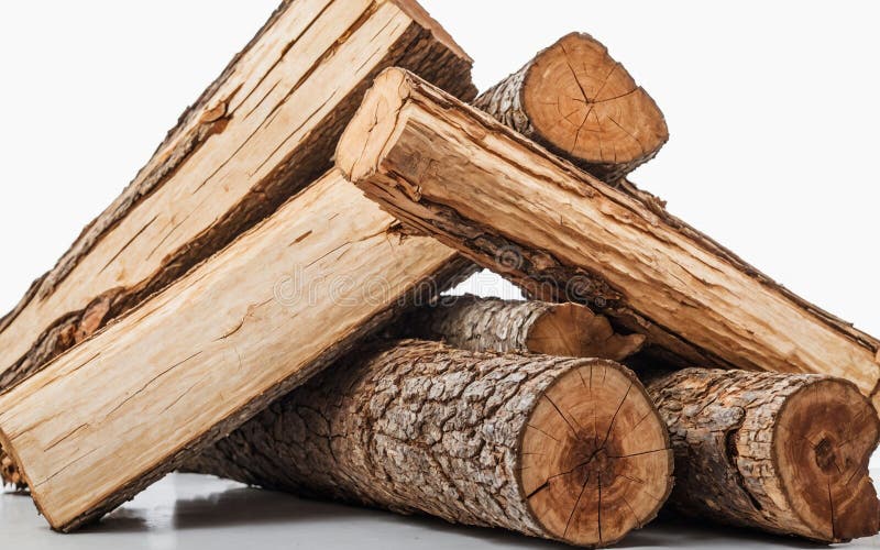 Stack of Freshly Cut Firewood Logs Piled Together on White Background ...