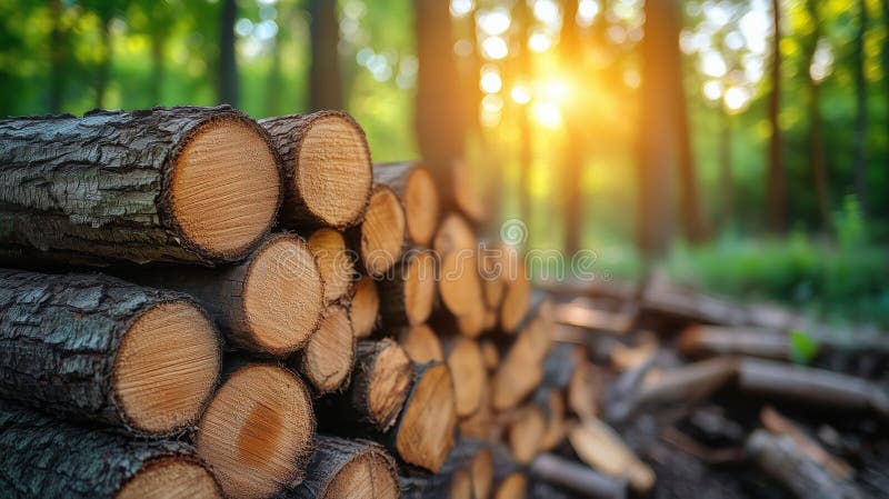Golden Hour Lumber Stack Sunlit Forest Generative Ai Stock Photos ...
