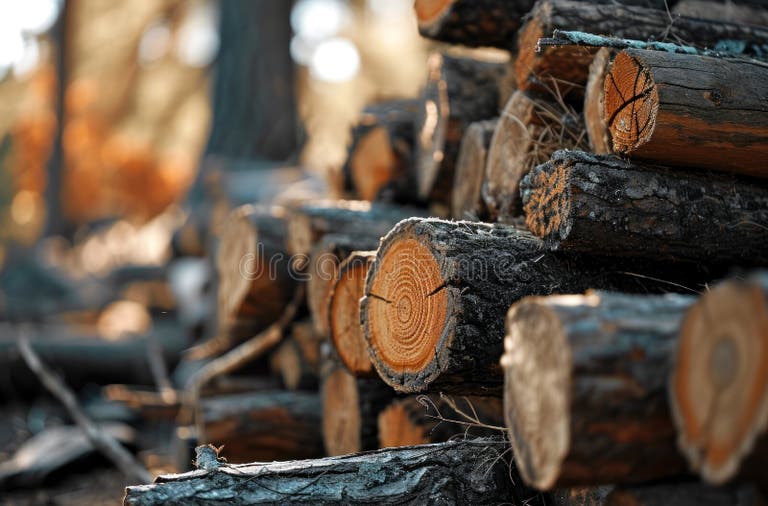 Stack of Freshly Cut Timber in the Forest Stock Illustration ...