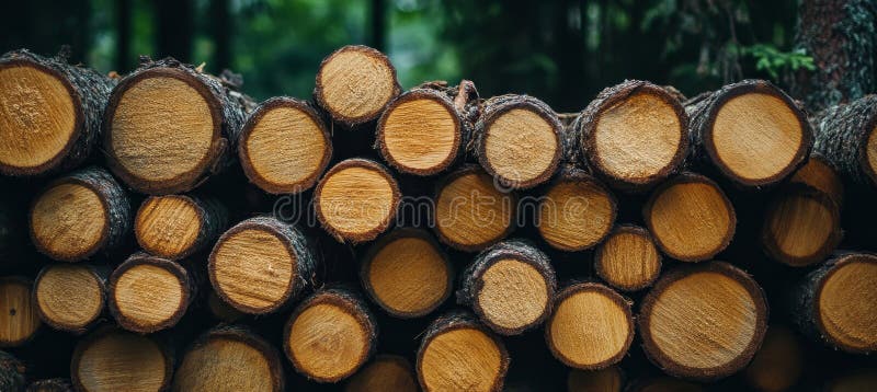 Stack of Freshly Cut Tree Trunks, Showing Detailed Wooden Texture of ...