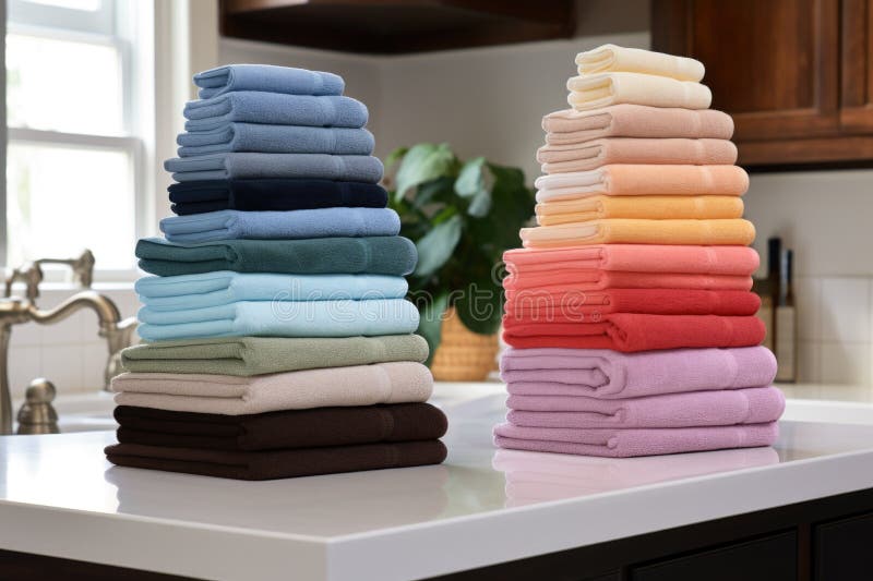 Stack of Freshly Folded Towels in a Bathroom Stock Image - Image of ...