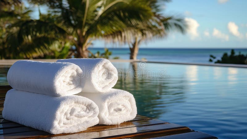 Stack of Freshly Folded White Towels on a Wooden Bench beside a ...