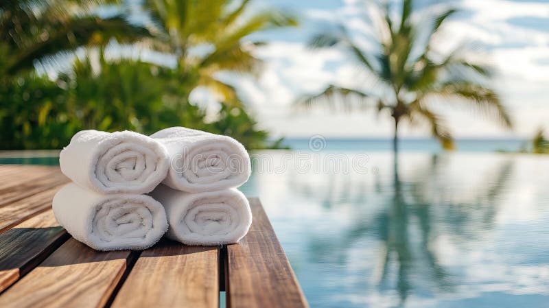 Stack of Freshly Folded White Towels on a Wooden Bench beside a ...
