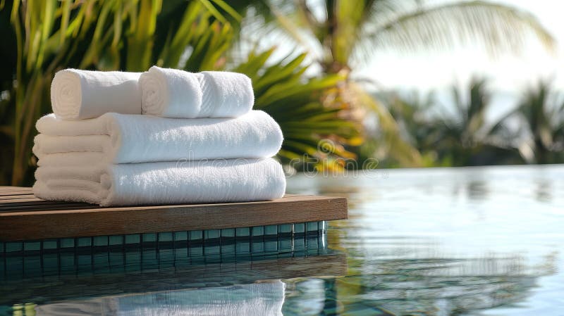 Stack of Freshly Folded White Towels on a Wooden Bench beside a ...