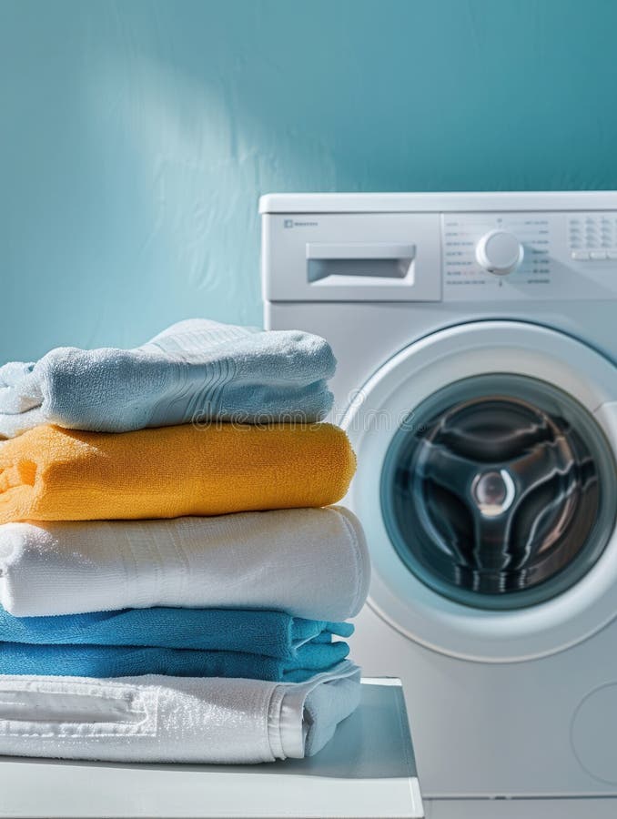 A Stack of Freshly Laundered Clothes Sits Neatly on the Counter beside ...