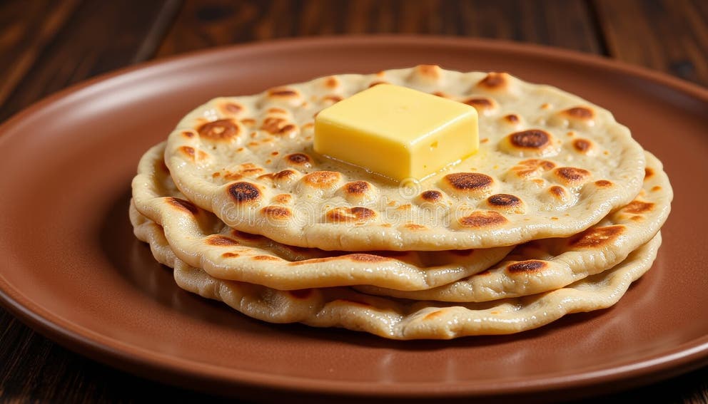 Stack of Freshly Made Chapati Bread with Butter on Ceramic Plate ...