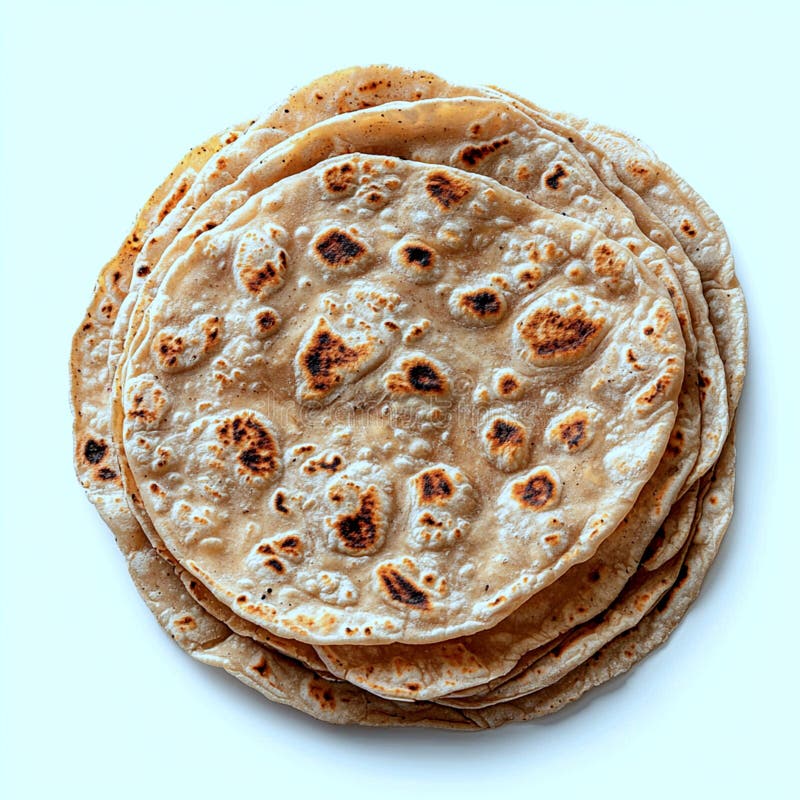 Freshly Baked Chapati Flatbread Stack Overhead Close Up View Isolated ...