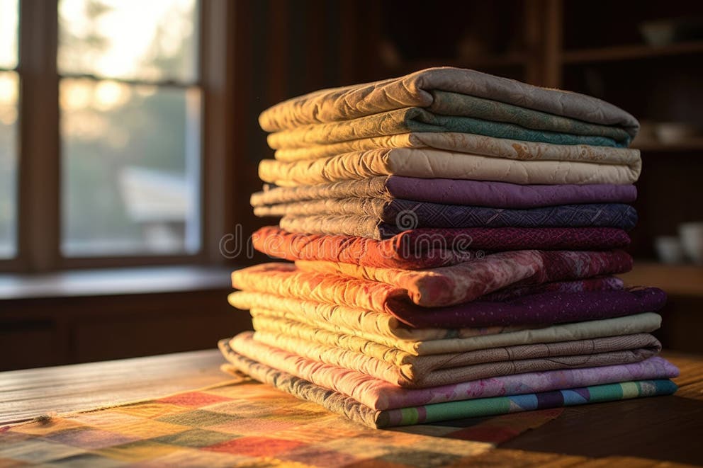 Stack of Freshly Sewn Quilt Blocks in Soft Light Stock Image - Image of ...
