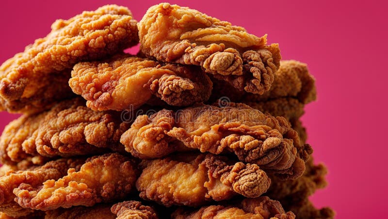 A Stack of Fried Chicken on a Pink Background Stock Photo - Image of ...
