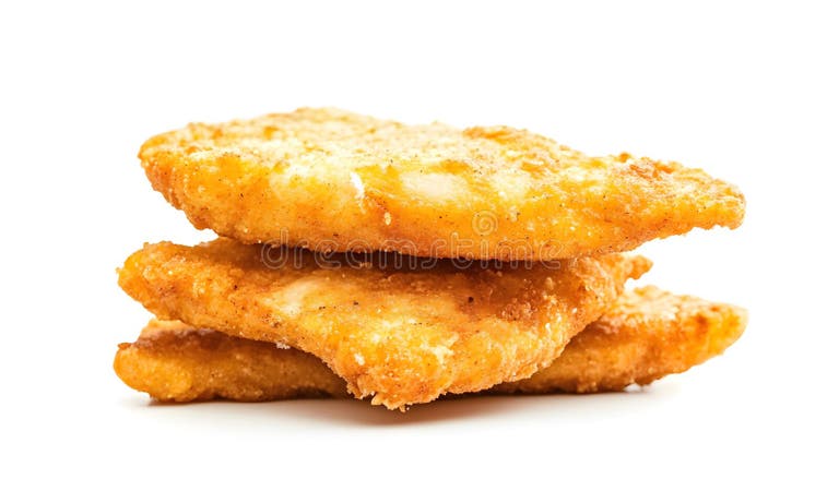 Stack of Fried Fish Fillets in Crumbly Breading Isolated on White ...