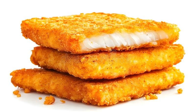 Stack of Fried Fish Fillets in Crumbly Breading Isolated on White ...