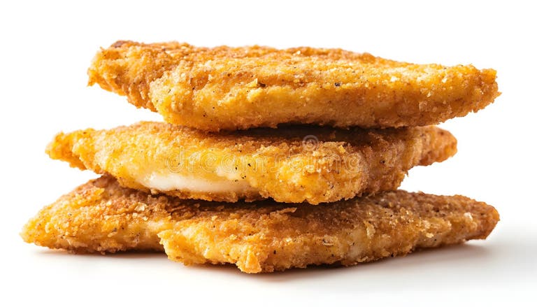 Stack of Fried Fish Fillets in Crumbly Breading Isolated on White ...