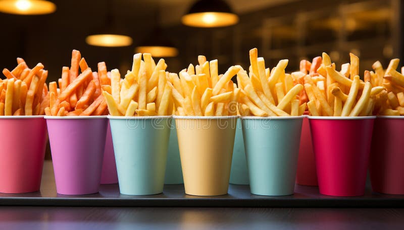 A Stack of Fries, Meal on Table, Refreshing Drink Generated by AI Stock ...