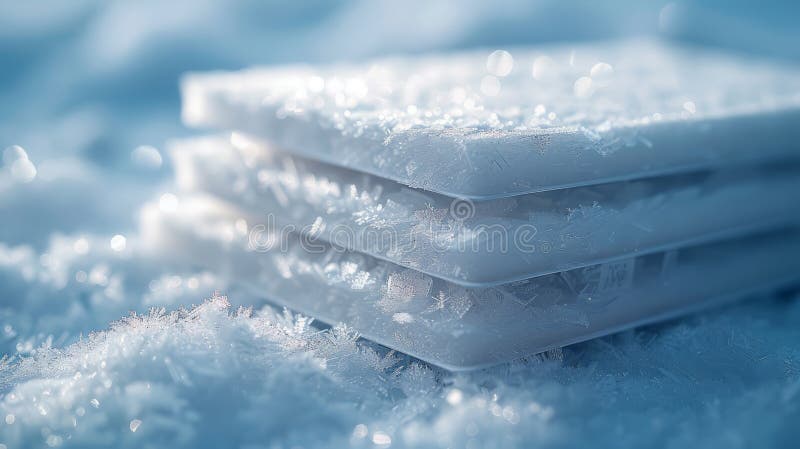 Stack of Frozen Objects with Ice Crystals in a Snowy Landscape. Stock ...