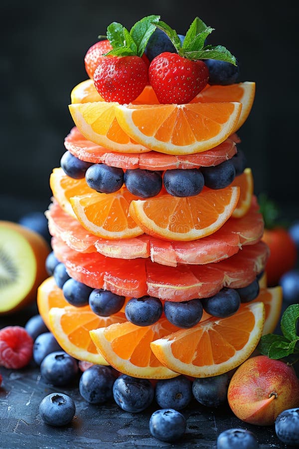 A Stack of Fruit is Arranged in a Pyramid Shape, AI Stock Photo - Image ...