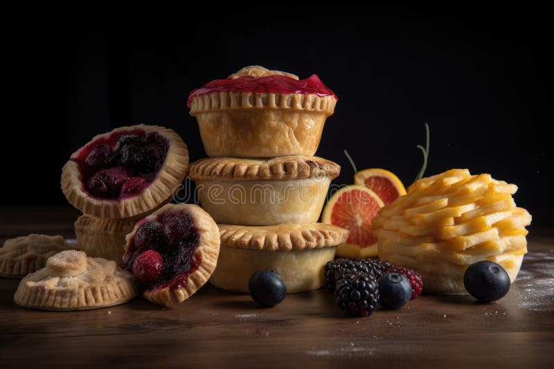 Stack of Fruit Pies, with Different Varieties Represented Stock ...