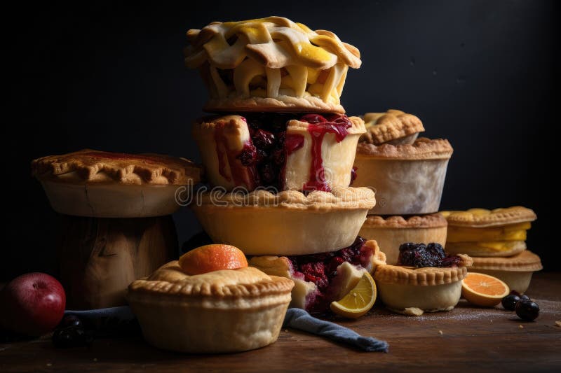 Stack of Fruit Pies, with Different Varieties Represented Stock ...