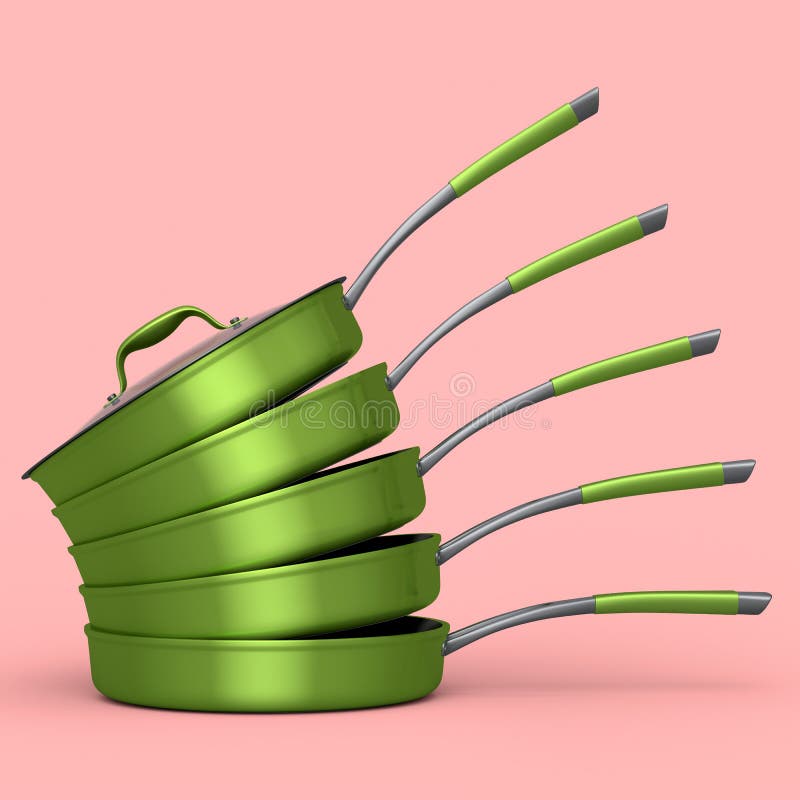 Stack of Frying Pan with Glass Lid on Pink, Non-stick Kitchen Utensils ...