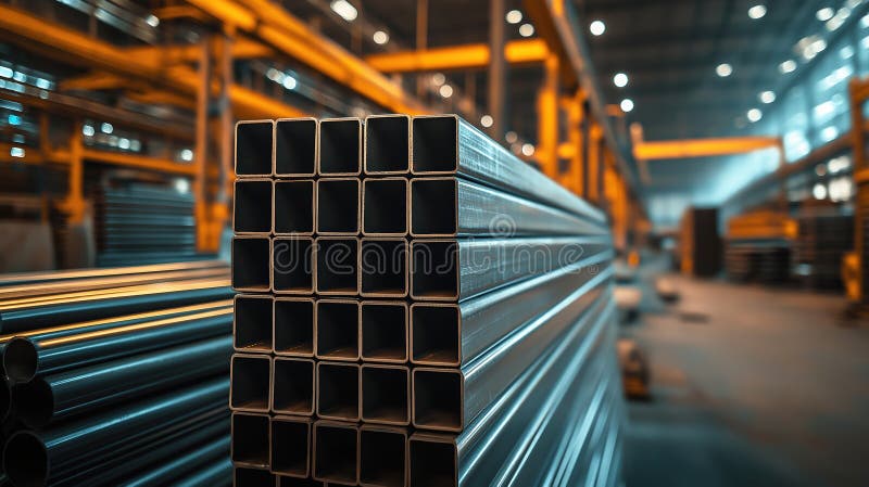 A Stack of Galvanized Rectangular Steel Pipes in a Warehouse or Factory ...