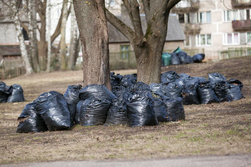 Stack of Garbage Bags for Take Out. Clean Up the City Park in the ...