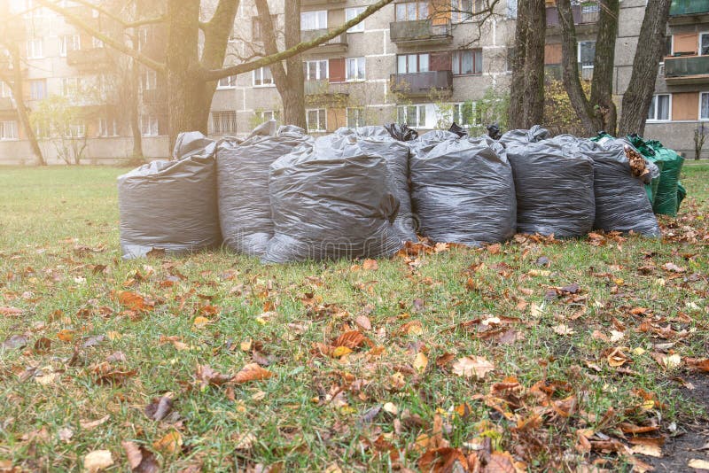 Stack of Garbage Bags for Take Out. Clean Up the City Park in the ...