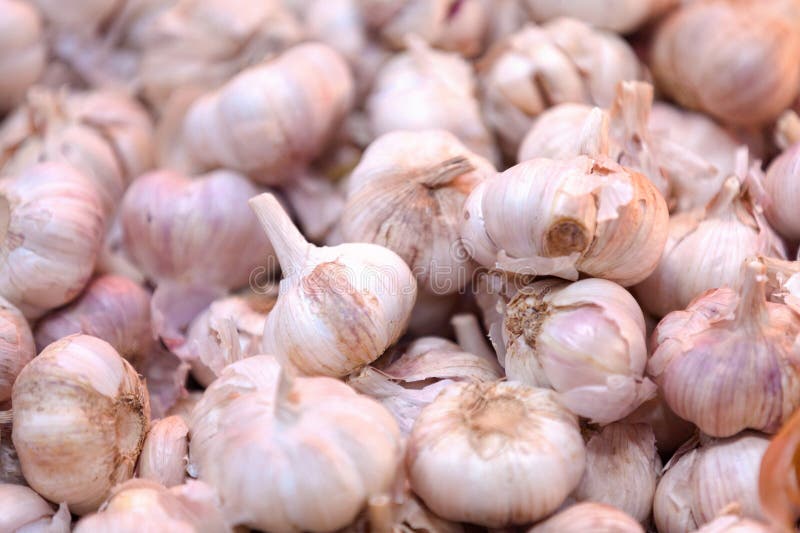 Stack of Garlics on a Market Stall Stock Image - Image of garlic ...
