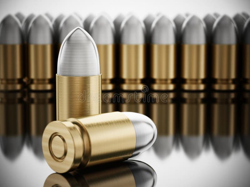 Stack of Generic Bullets with Reflection. 3D Illustration Stock ...