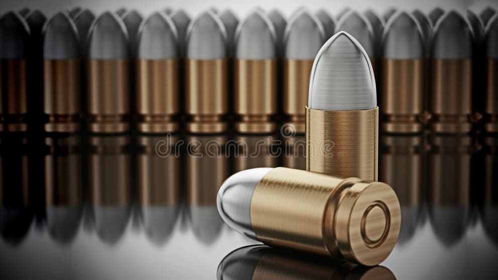 Stack of Generic Bullets with Reflection. 3D Illustration Stock Photo ...