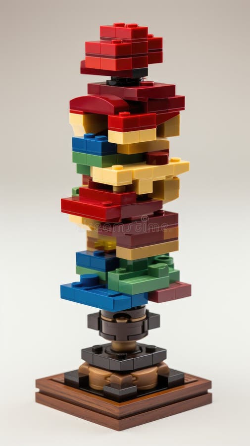 A Stack of Generic Kids Construction Blocks on Top of a Wooden Base, AI ...