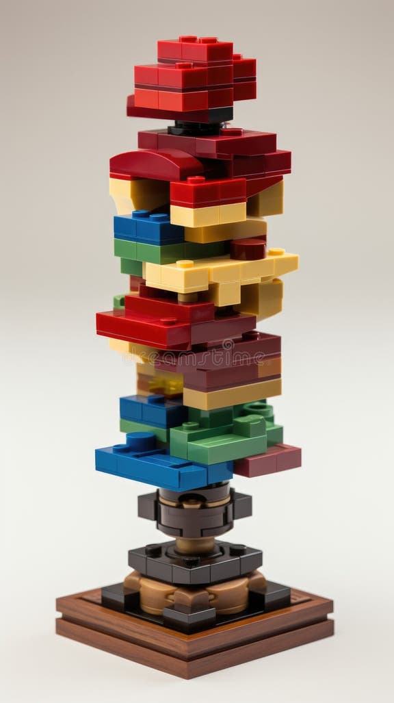 A Stack of Generic Kids Construction Blocks on Top of a Wooden Base, AI ...