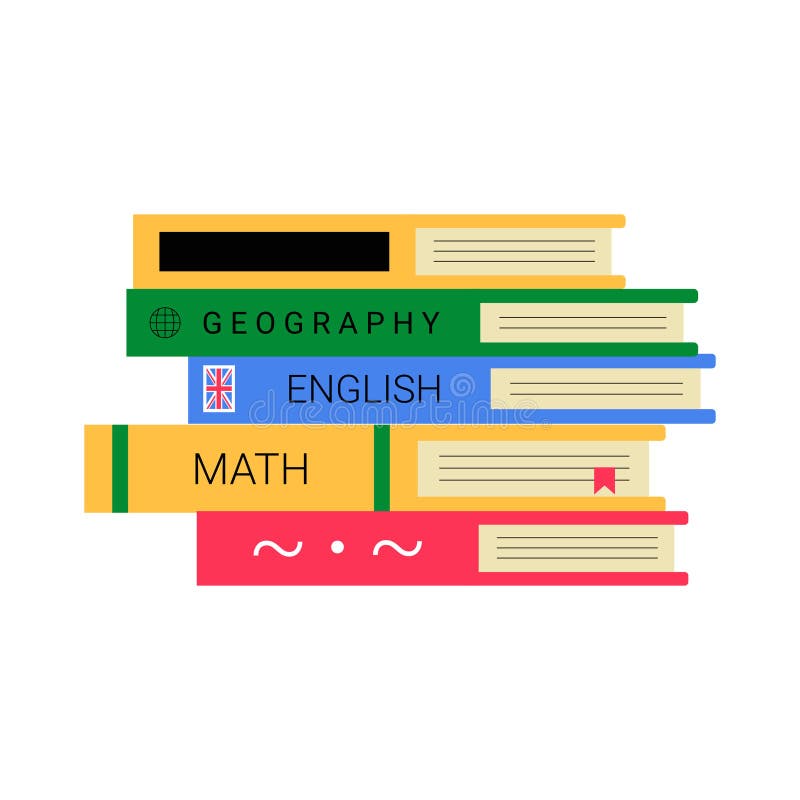 Stack of Geography, English, and Math Textbooks in Flat Vector ...