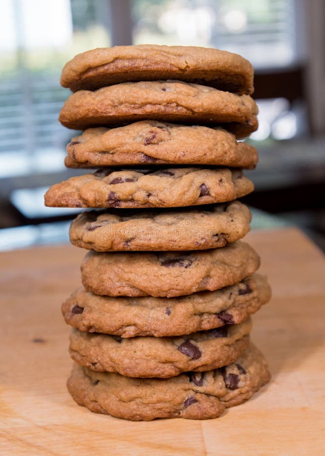 Stack of Giant Chocolate Chip Cookies Stock Photo - Image of unhealthy ...