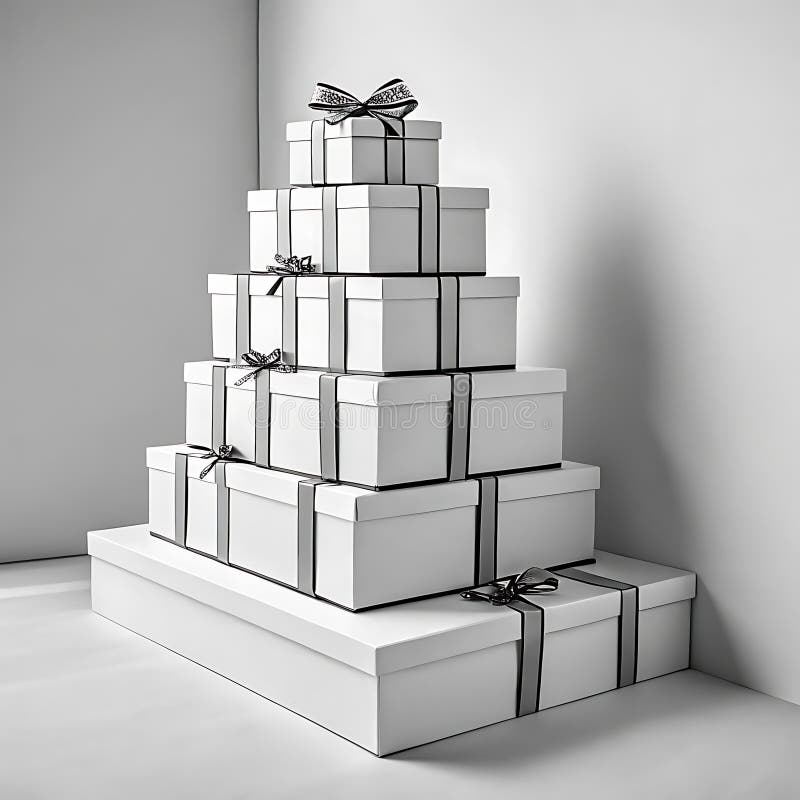 Stack of Gift Boxes with Black Ribbons in Minimalist Setting Stock ...