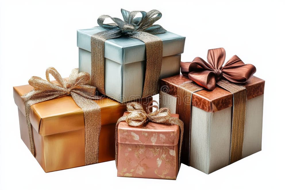 Stack of Gift Boxes with Bows, Isolated on White Background, Gift ...