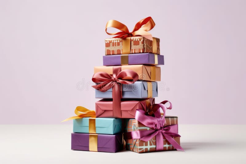 A Stack of Gift Boxes with Discount Tags Stock Photo - Image of ...