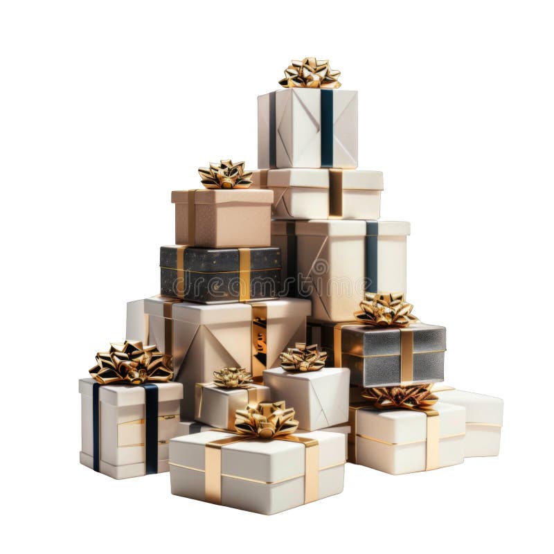 Stack of Gift Boxes with Gold Ribbons and Bows Stock Image ...