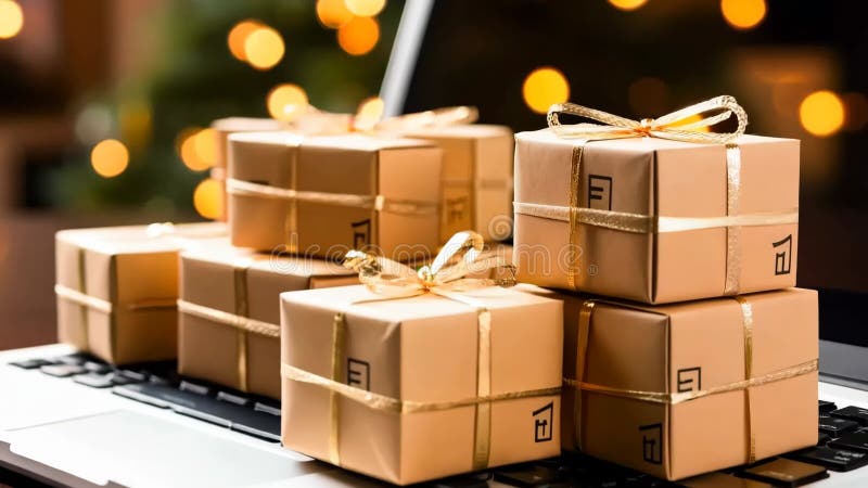 A Laptop Computer with a Bunch of Presents on Top of it Stock Video ...