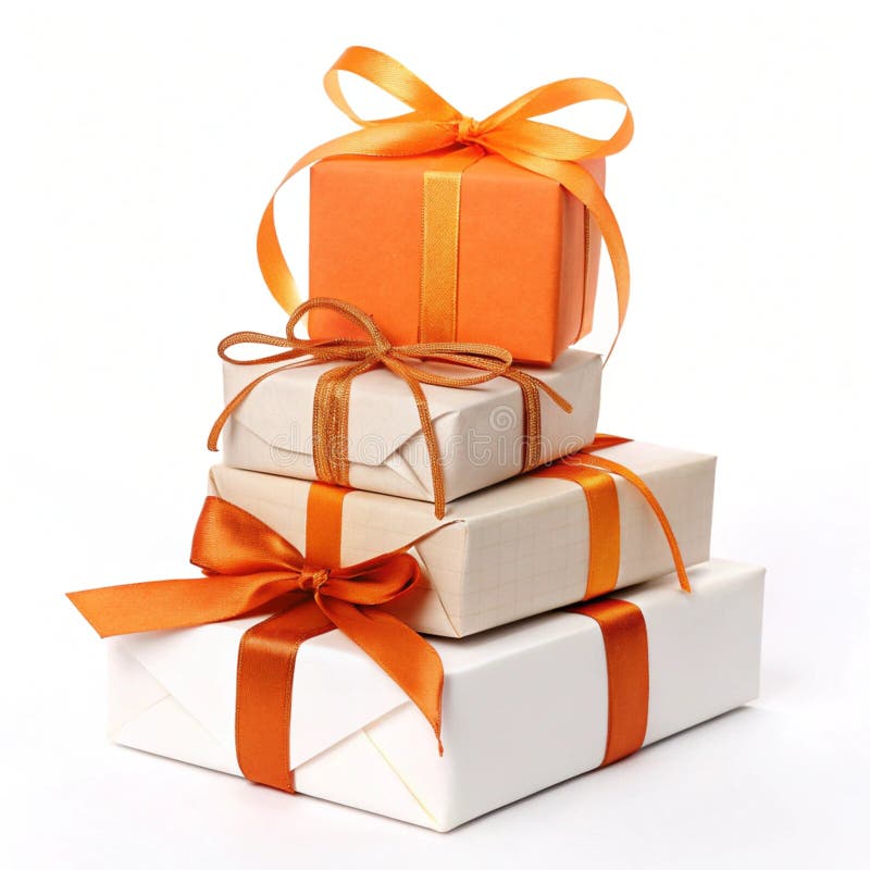 Stack of Gift Boxes with Orange Ribbons Stock Illustration ...