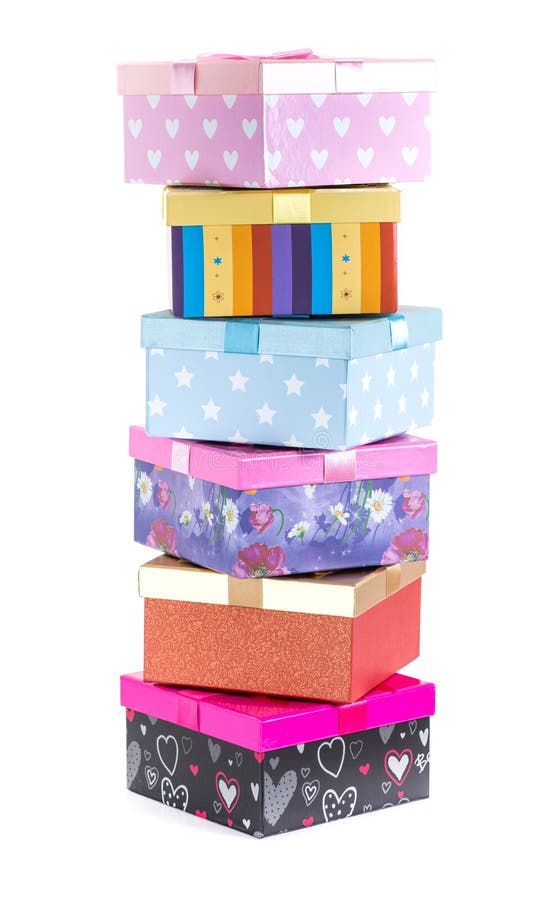 Stack of Gift Boxes with Ribbon Bow Stock Image - Image of isolated ...