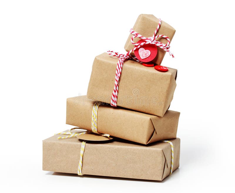 Stack of Gift Boxes on White Background Stock Photo - Image of crafts ...