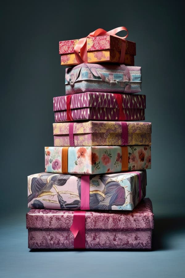 Stack of Gift Boxes Wrapped in Various Patterns Stock Illustration ...