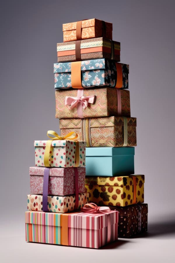 Stack of Gift Boxes Wrapped in Various Patterns Stock Illustration ...