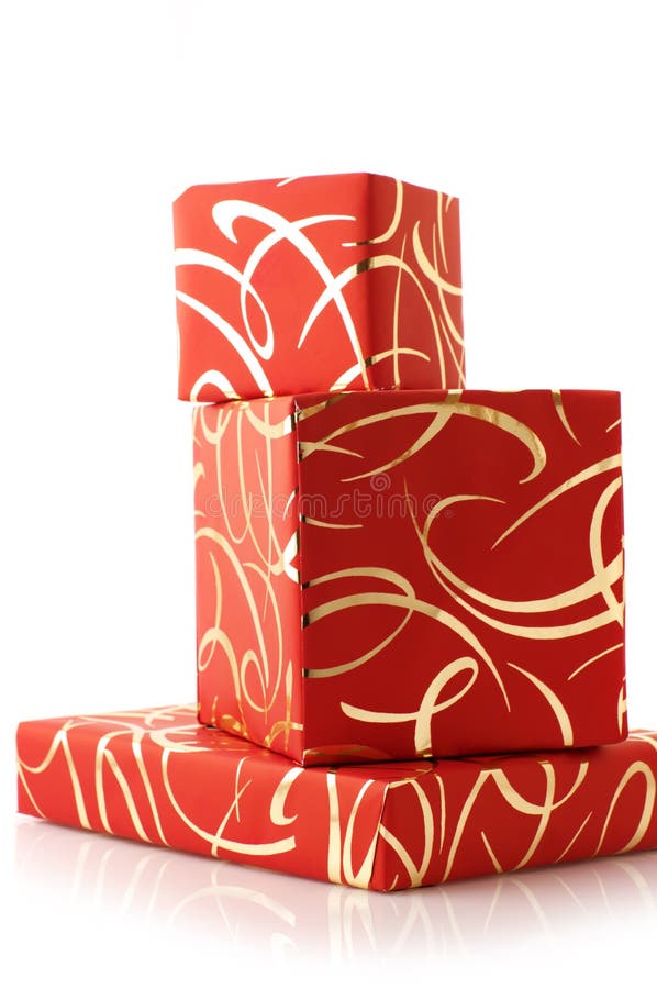 Tall Stack of Christmas Presents Isolated on White Stock Photo - Image ...